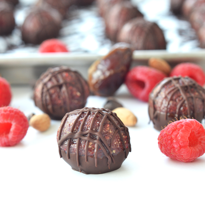 Chocolate Dipped Raspberry Energy Truffles - Little Bits of Real Food