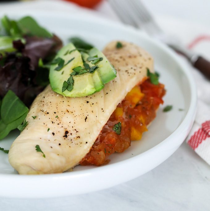Mango Salsa Stuffed Chicken - Little Bits of Real Food