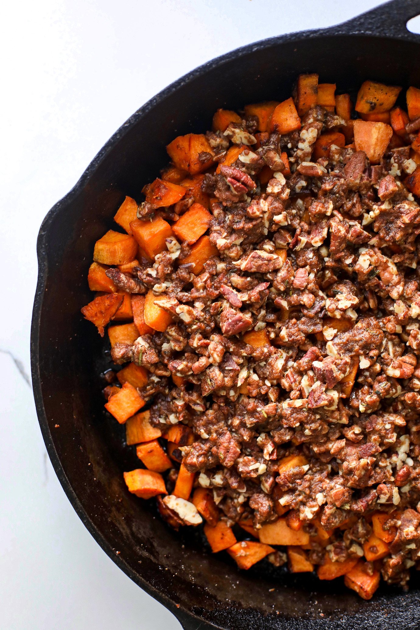 Sweet Potato Hash with Bacon, Pecan & Herb Crumble - Little Bits of Real Food