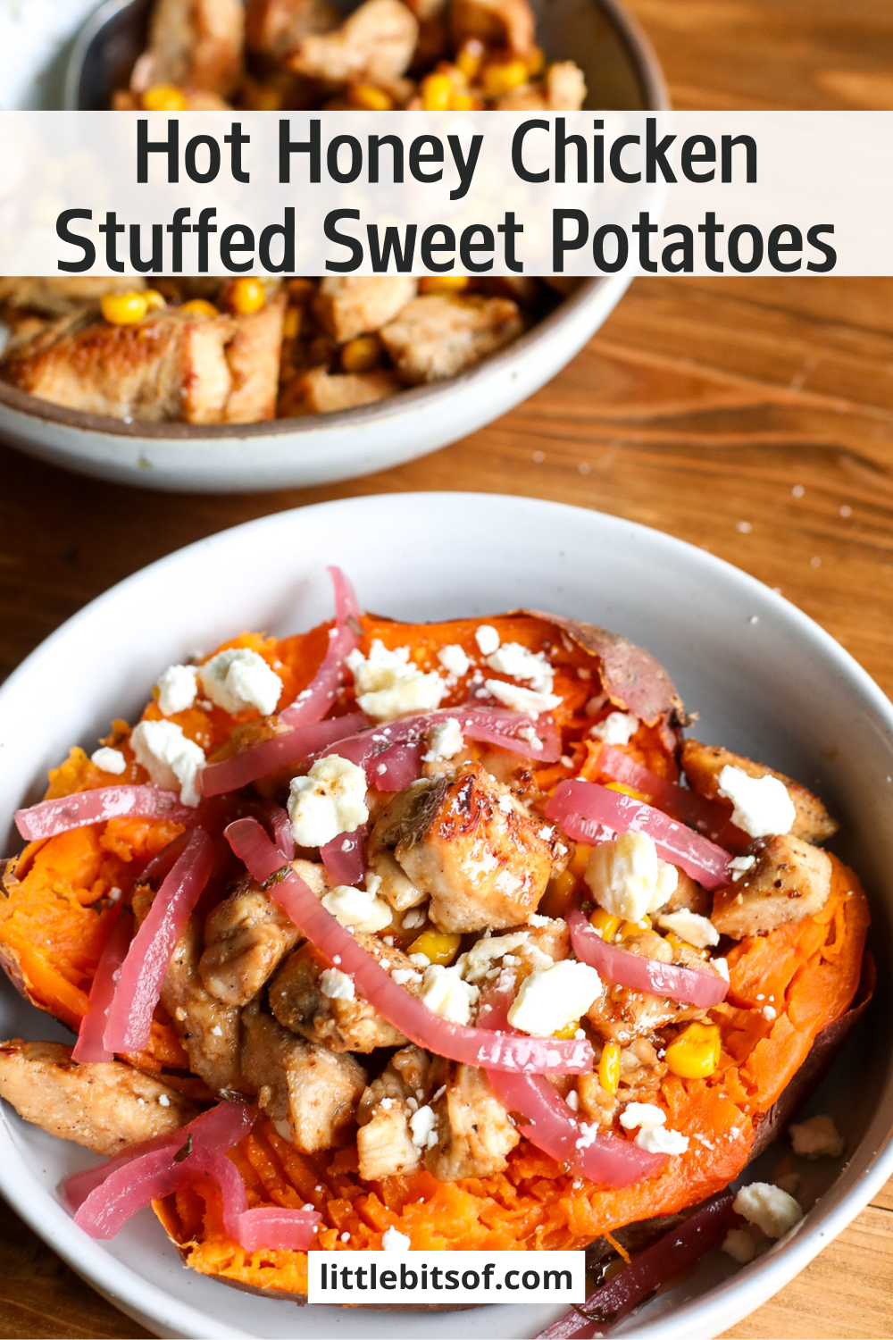 Hot Honey Chicken Stuffed Sweet Potatoes - Little Bits of Real Food