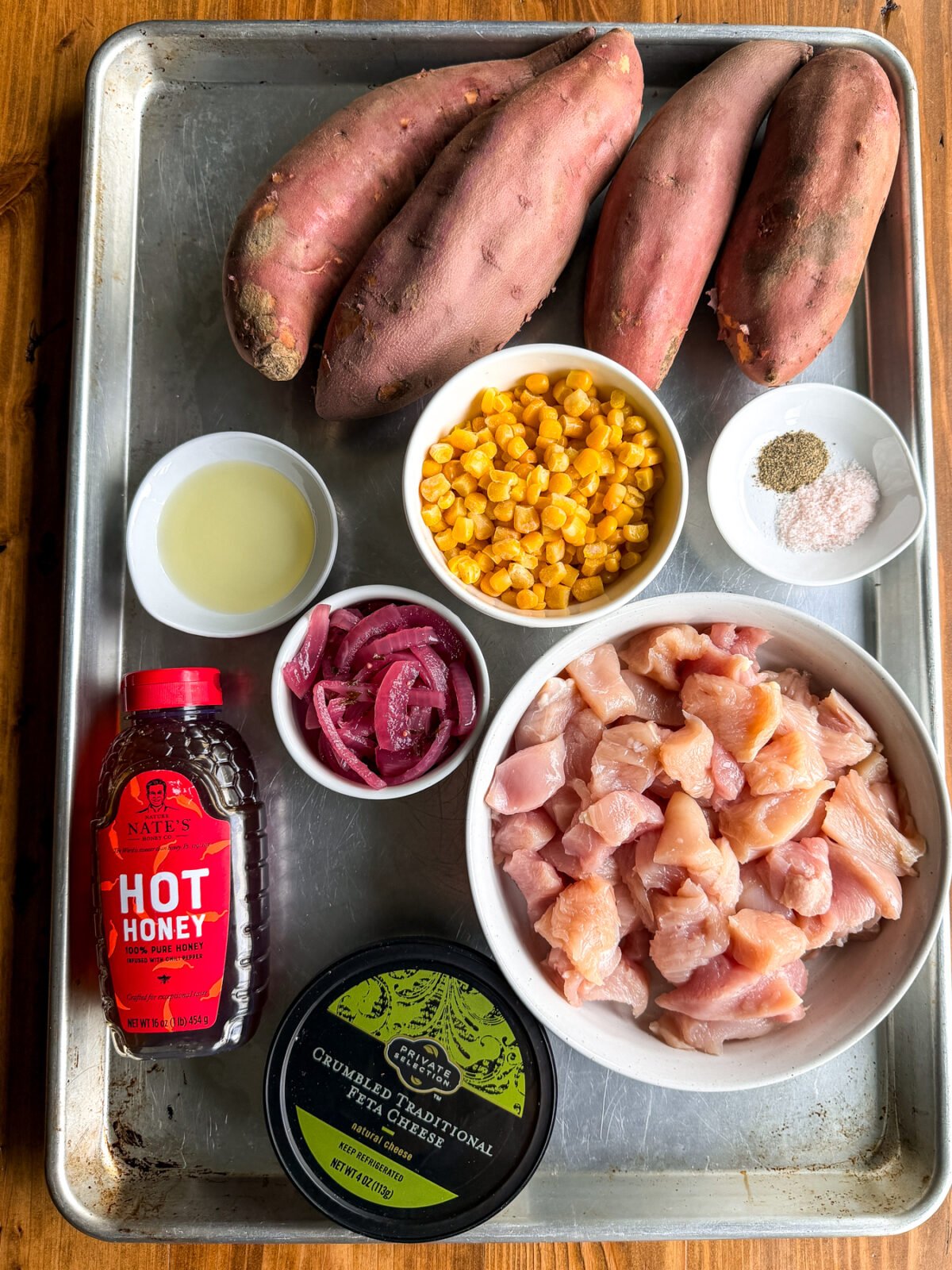 Hot Honey Chicken Stuffed Sweet Potatoes - Little Bits of Real Food