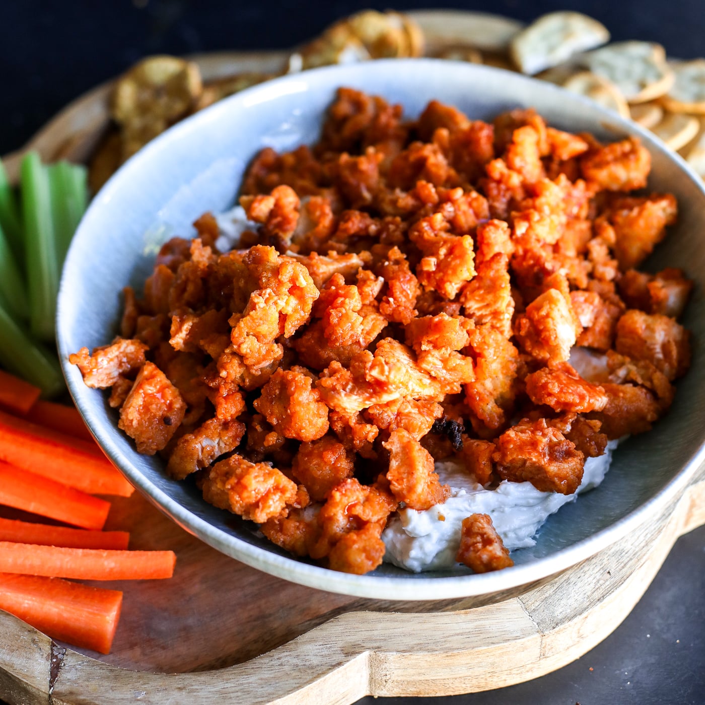 Whipped Blue Cheese with Crispy Buffalo Chicken - Little Bits of Real Food